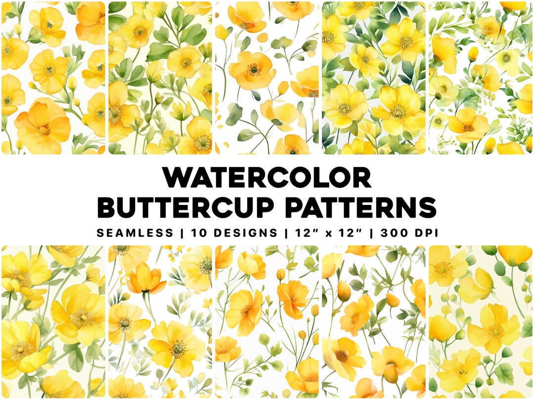 Seamless Watercolour Buttercup Flower Patterns - Seamless Digital Paper ...