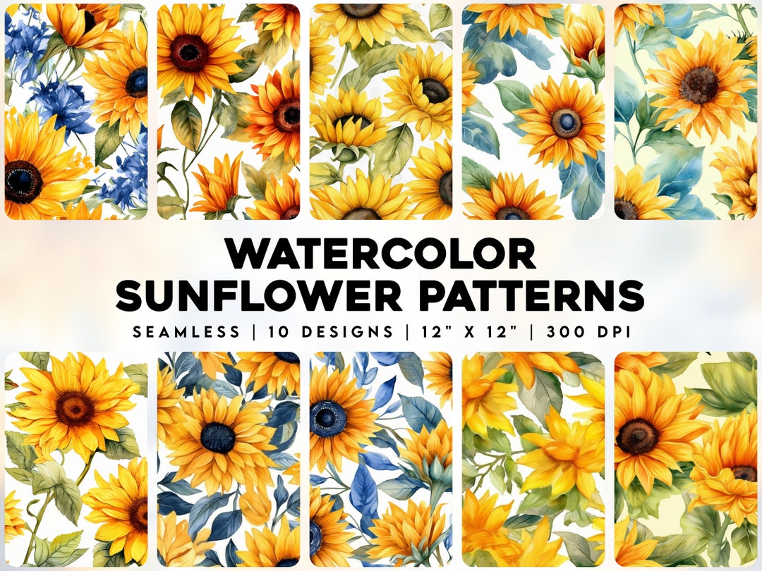 Seamless Watercolour Sunflower Patterns - Seamless Digital Paper - 10 ...