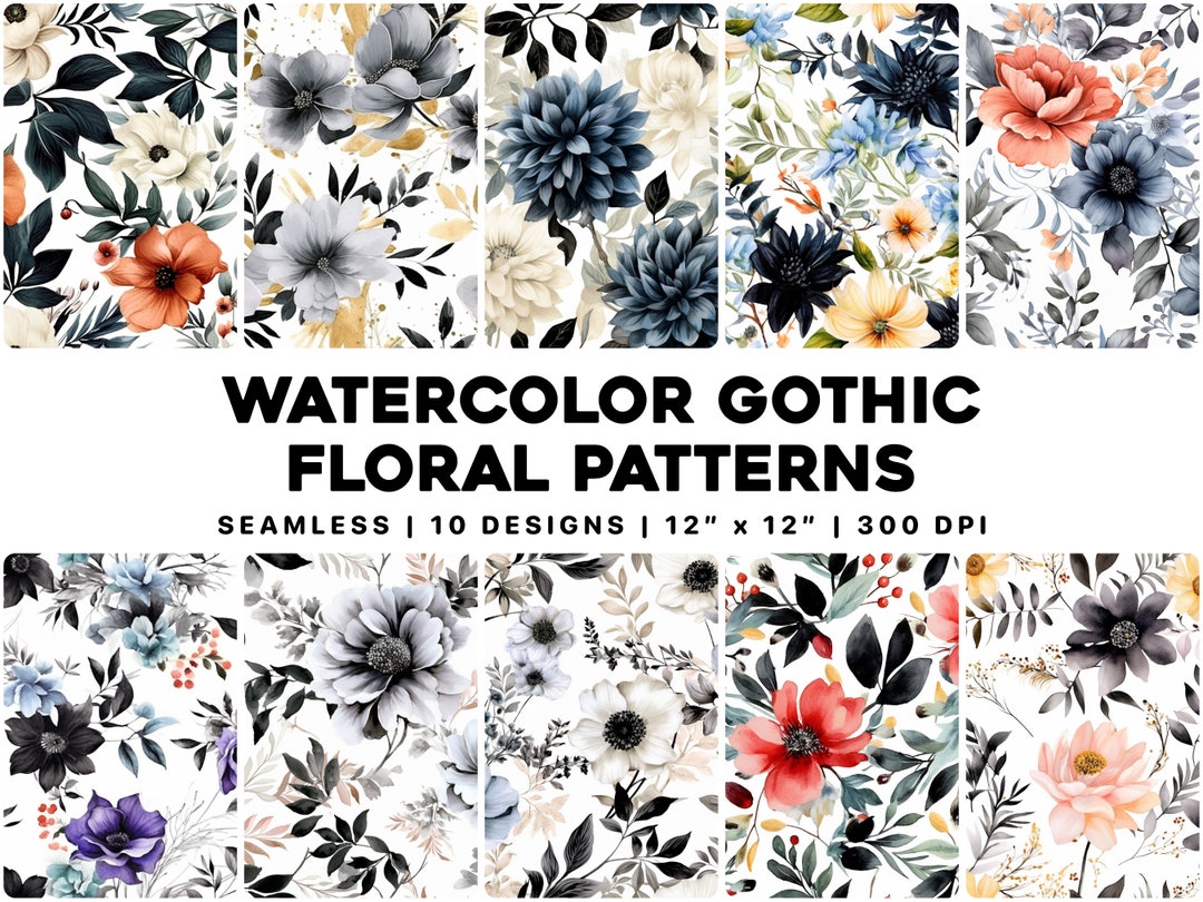 Seamless Watercolour Gothic Flower Patterns - Seamless Digital Paper ...