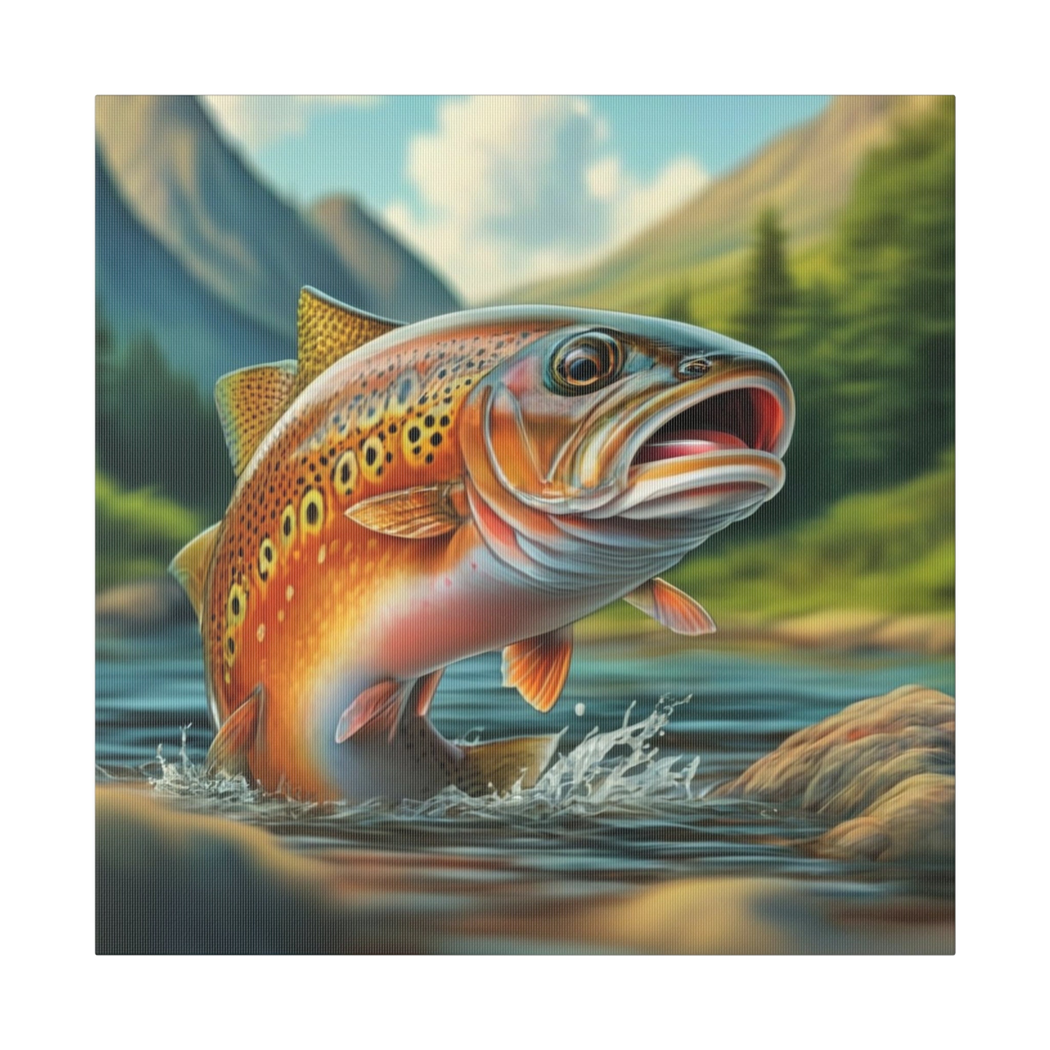 Brown Trout Art Square Canvas - Etsy