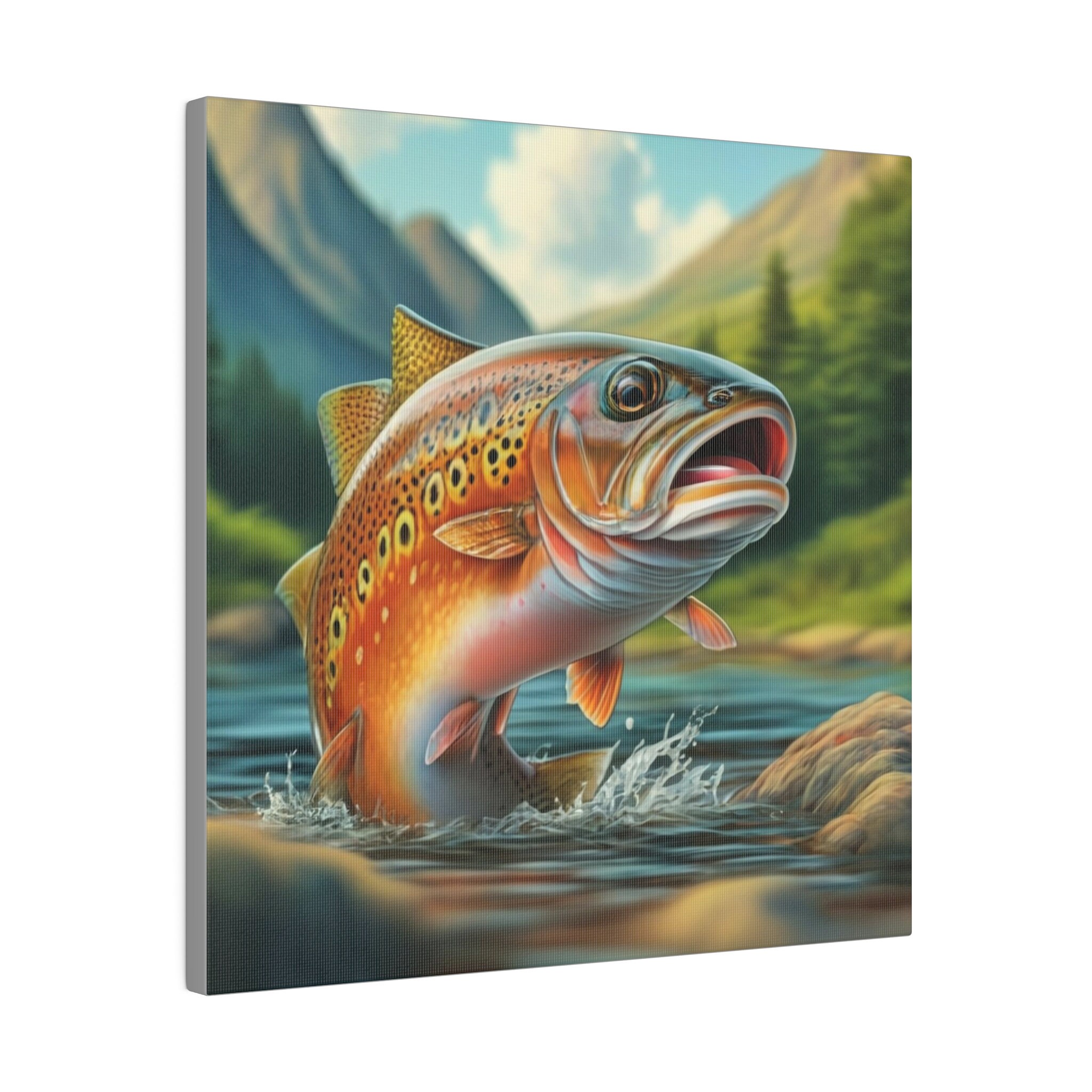 Brown Trout Art Square Canvas - Etsy