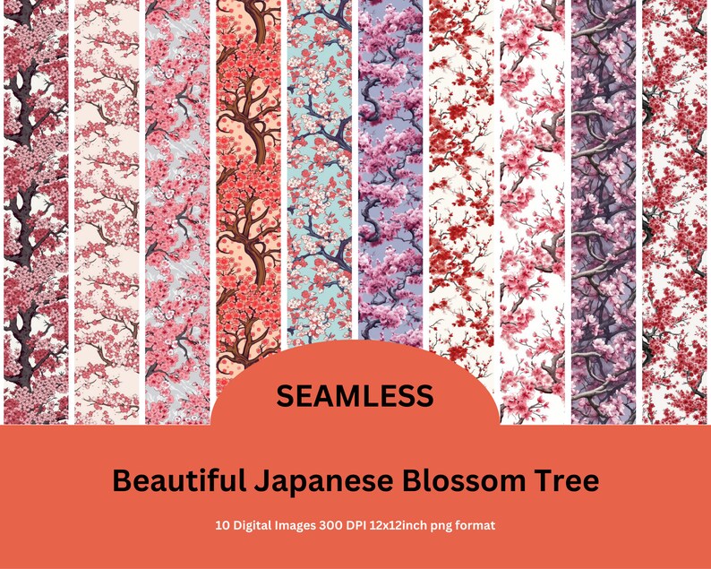 Beautiful Japanese Blossom Tree Seamless Pattern Collection (10 ...