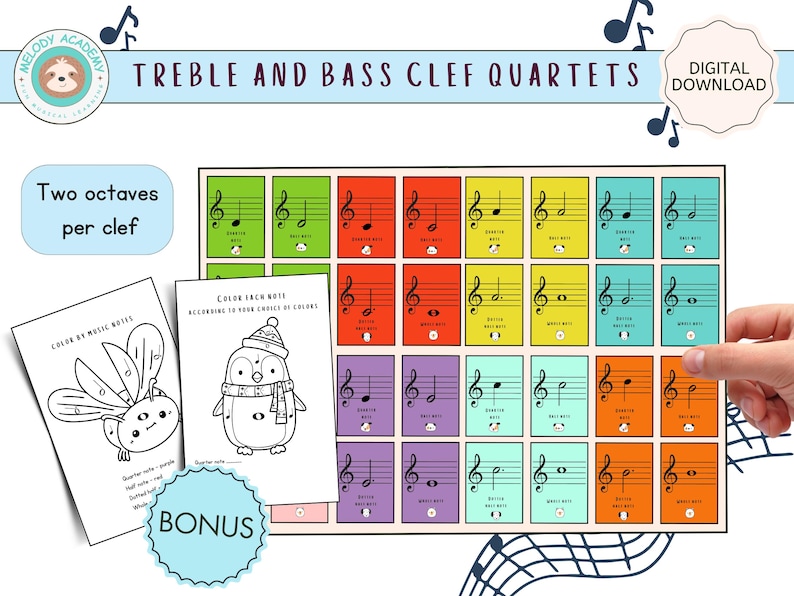 Treble & Bass Clef Quartet Music Education Theory Piano Teacher ...