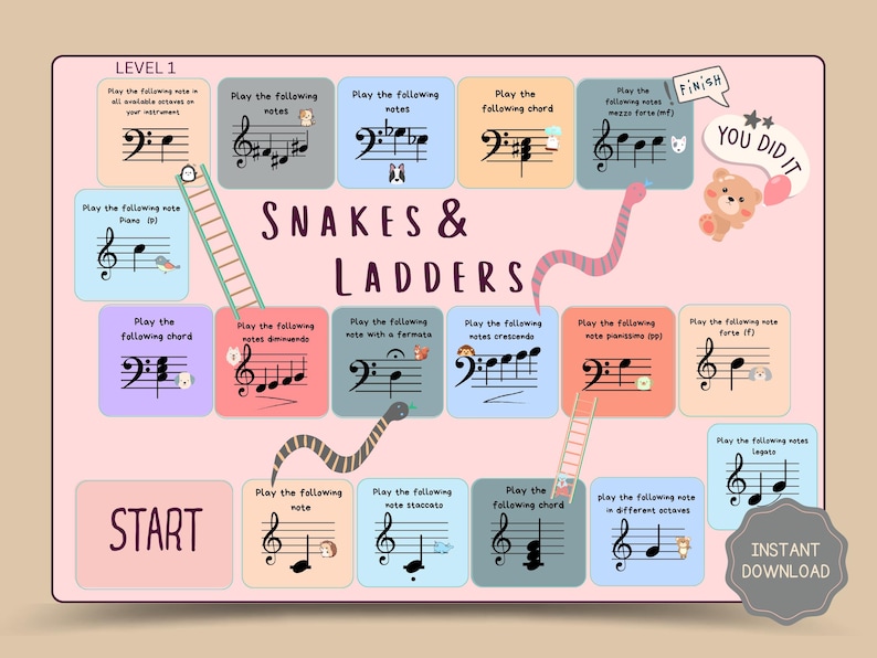 Music Theory Snakes and Ladders Game Digital Printables Notes Scales ...