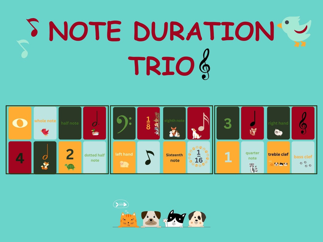 Note Durations Trio: Memory Game for Musical Rhythms Music Theory ...