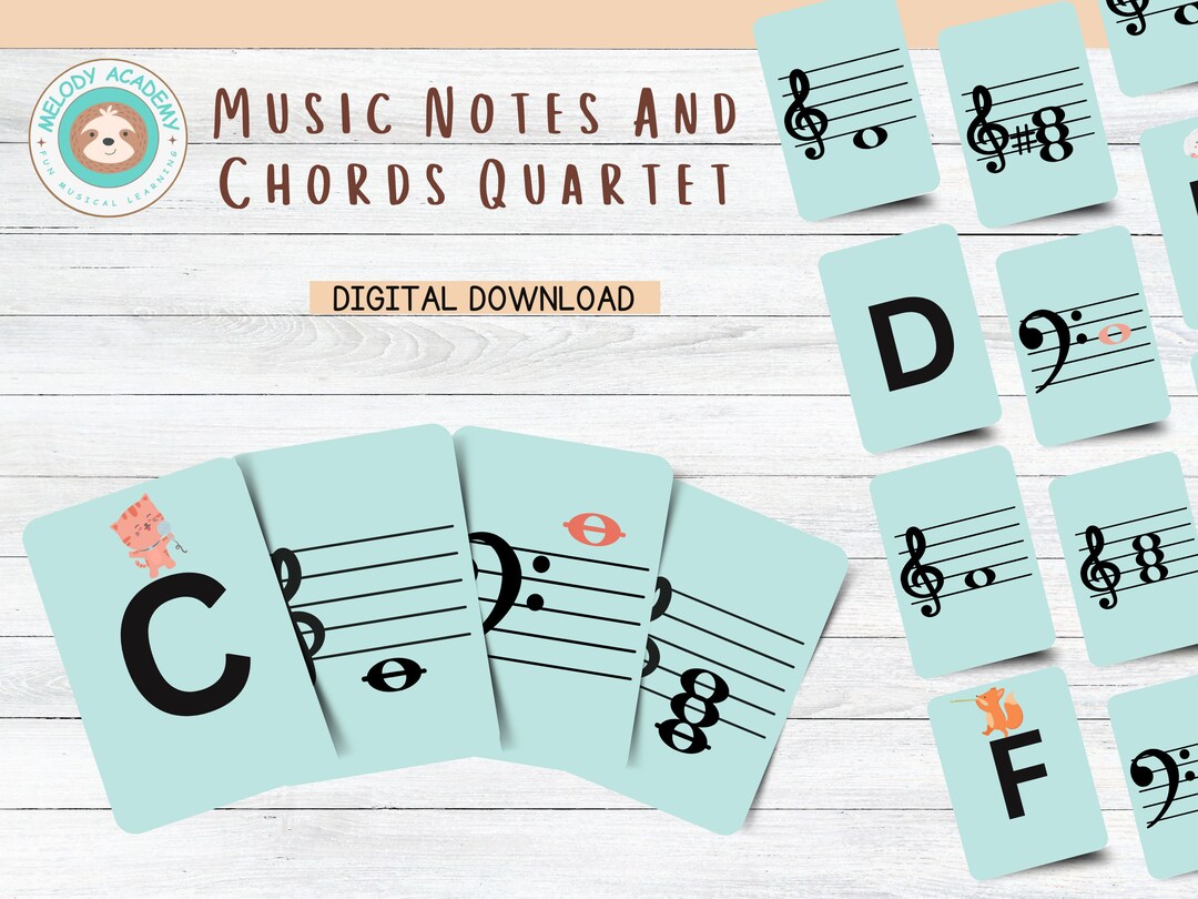 Master the Melody: Music Notes & Chords Quartet Treble and Bass Clef ...