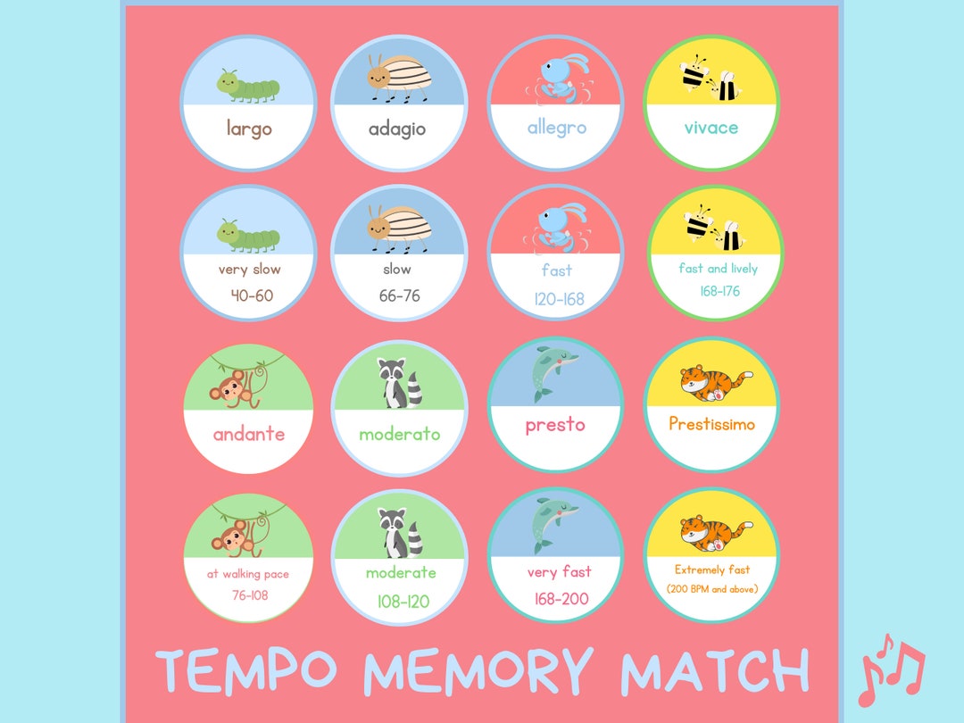 Tempo Memory Match Music Flashcards Music Game Music Classroom Music ...