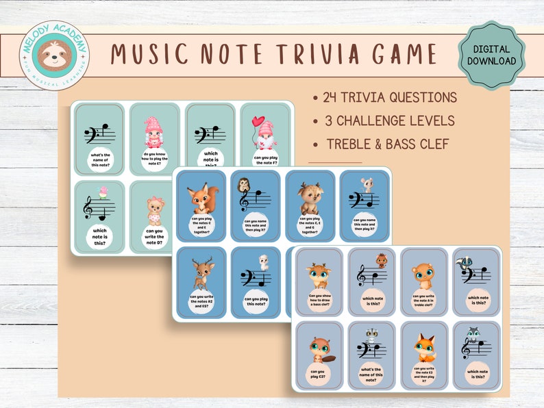 Music Note Trivia Game Treble & Bass Clef Music Education Piano Games ...