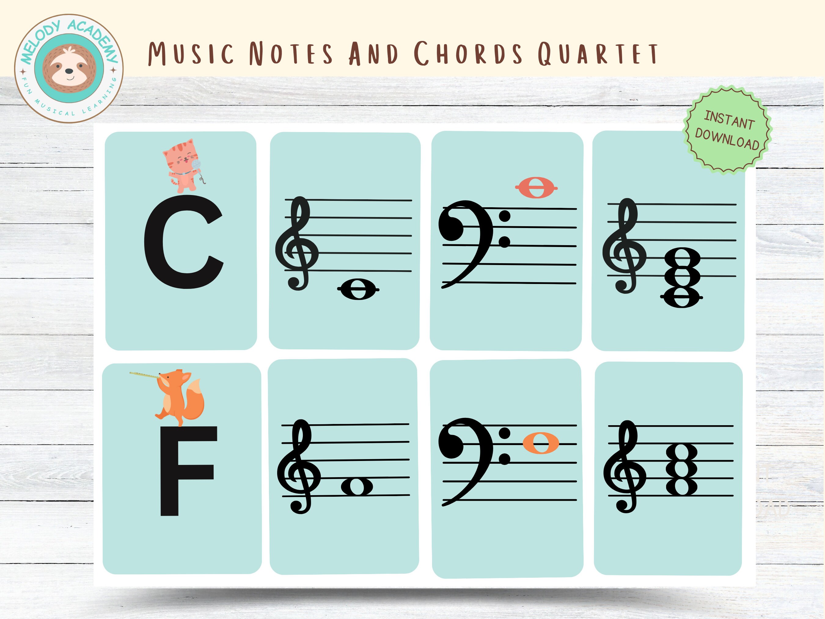 Master the Melody: Music Notes & Chords Quartet Treble and Bass Clef ...