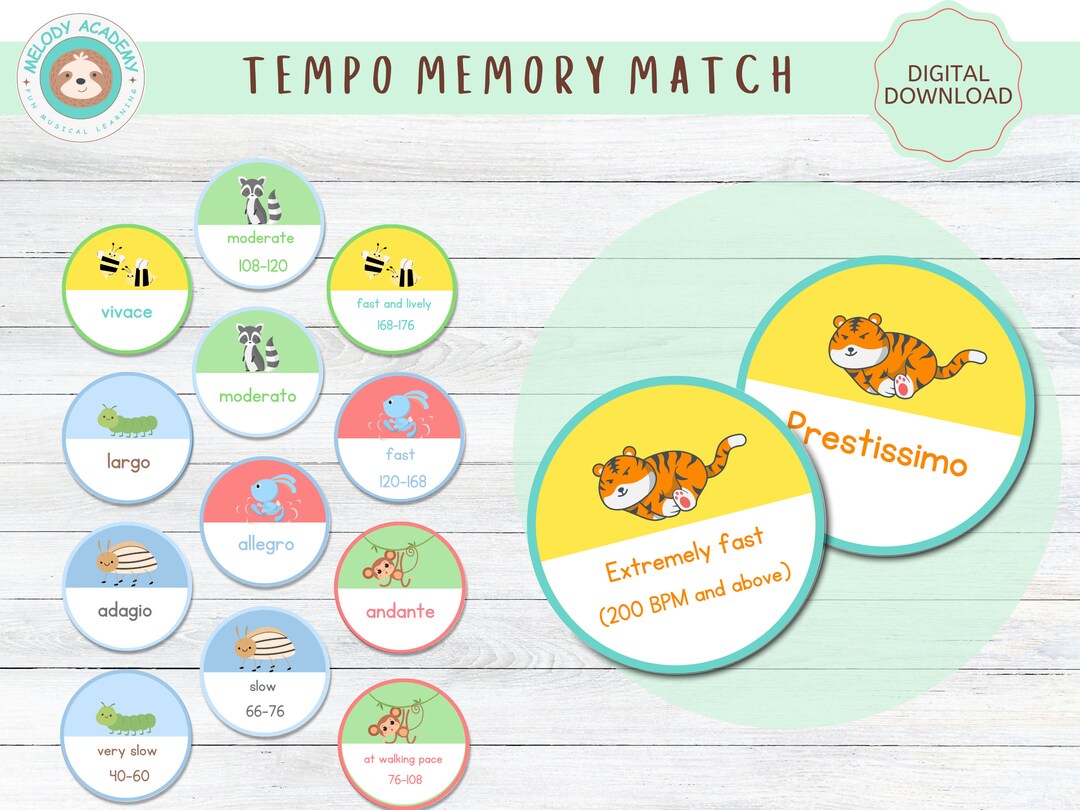 Tempo Memory Match Music Flashcards Music Game Music Classroom Music ...