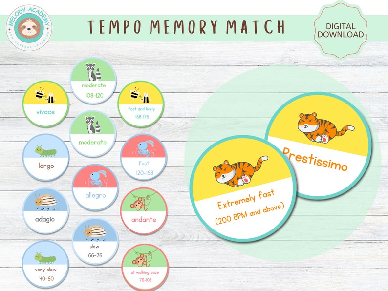 Tempo Memory Match Music Flashcards Music Game Music Classroom Music ...