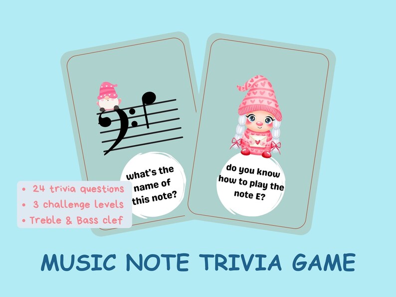 Music Note Trivia Game Treble & Bass Clef Music Education Piano Games ...
