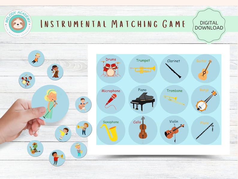 Instrumental Matching Game Music Education Musical Memory Matching Game ...
