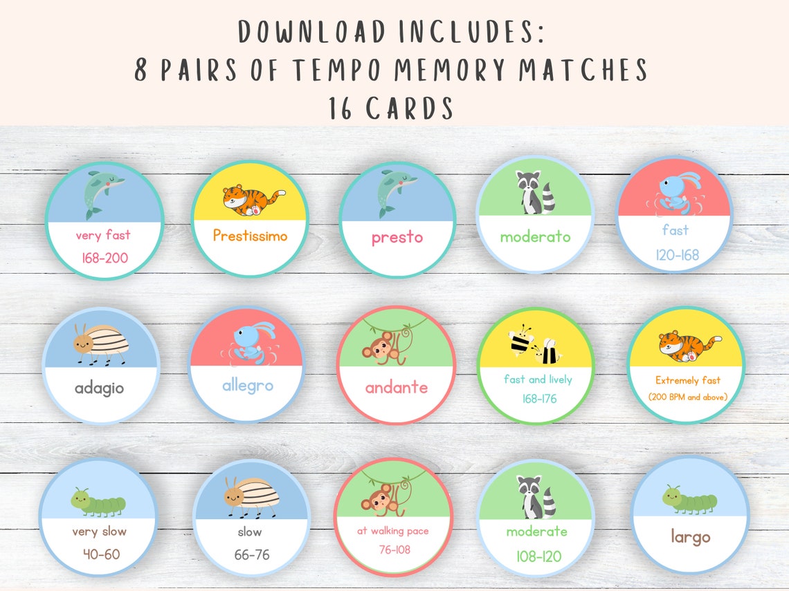 Tempo Memory Match Music Flashcards Music Game Music Classroom Music ...