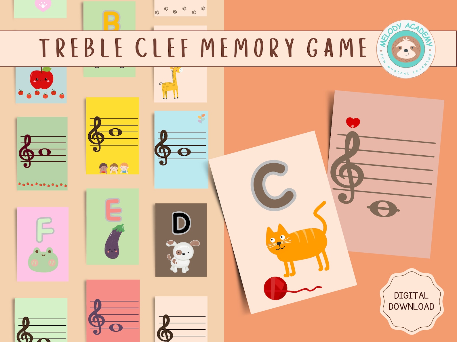 Treble Clef Memory Game: Beginner Music Education (digital Download) - Etsy