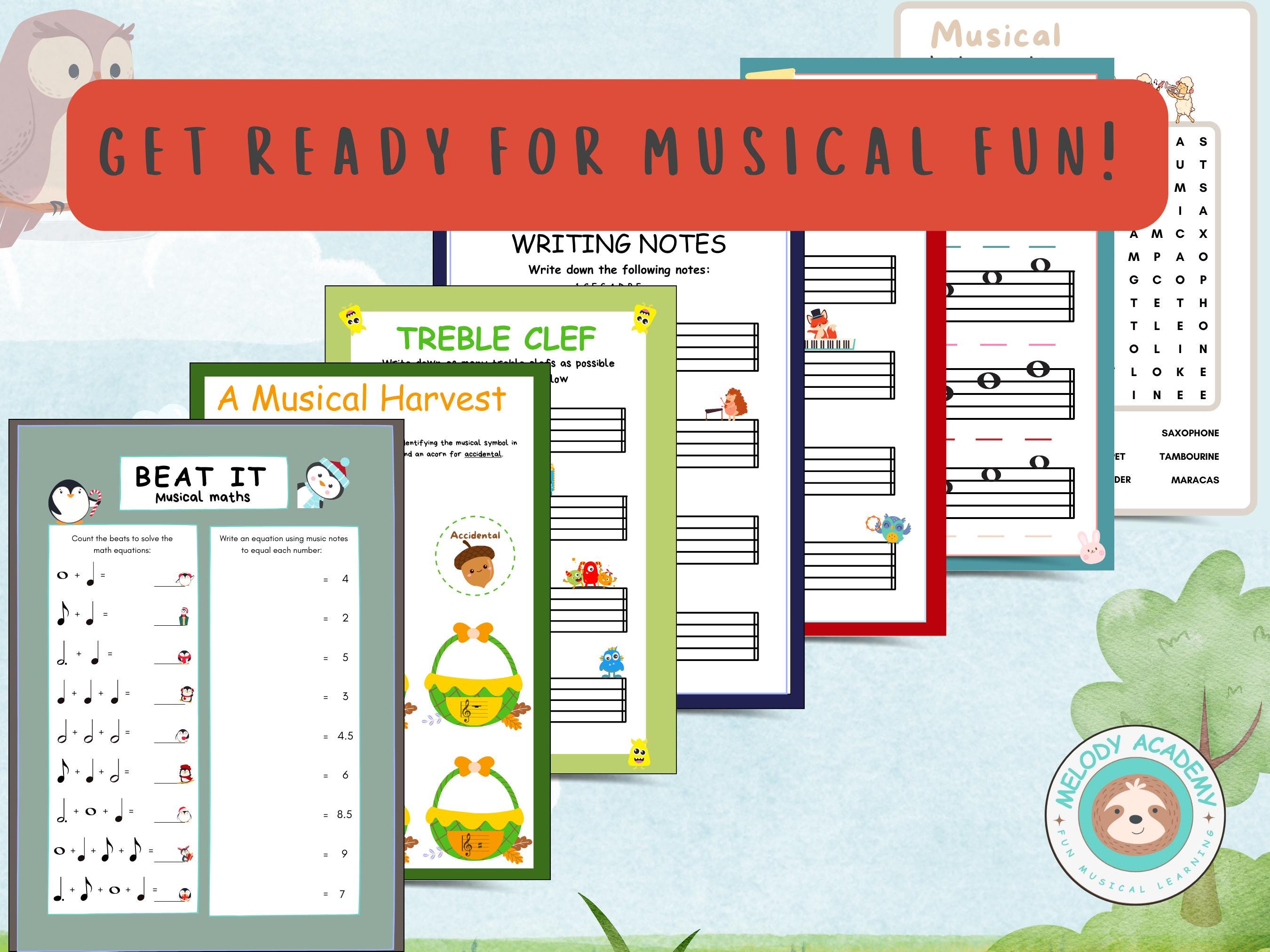 Music Theory Worksheets: Treble & Bass Clef, Rhythm (digital Download ...
