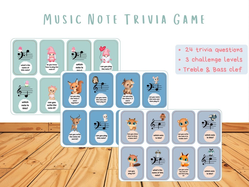 Music Note Trivia Game Treble & Bass Clef Music Education Piano Games ...