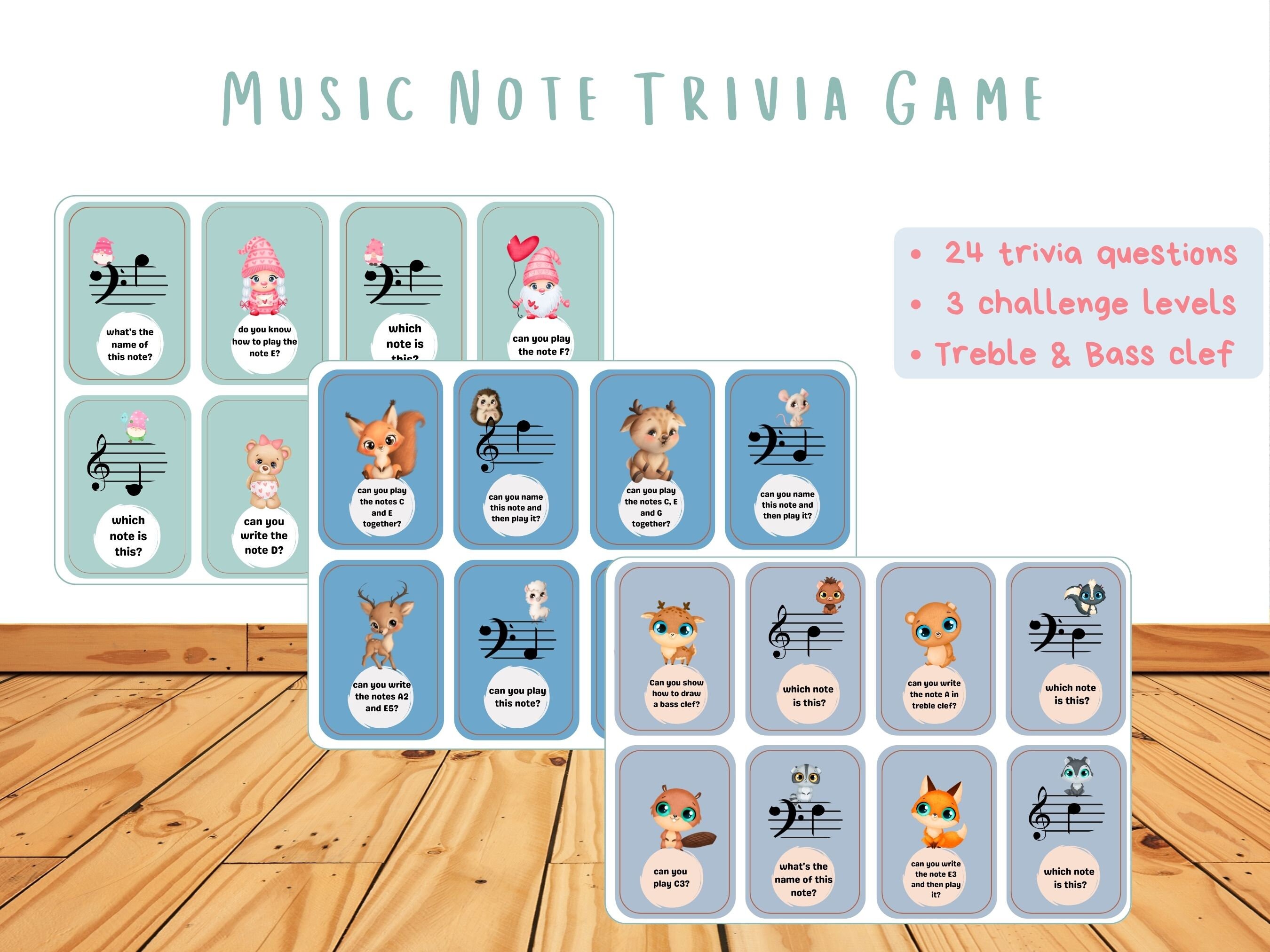Music Note Trivia Game Treble & Bass Clef Music Education Piano Games ...