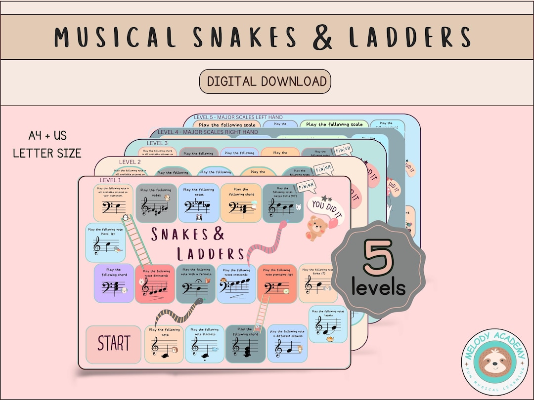 Music Theory Snakes and Ladders Game Digital Printables Notes Scales ...