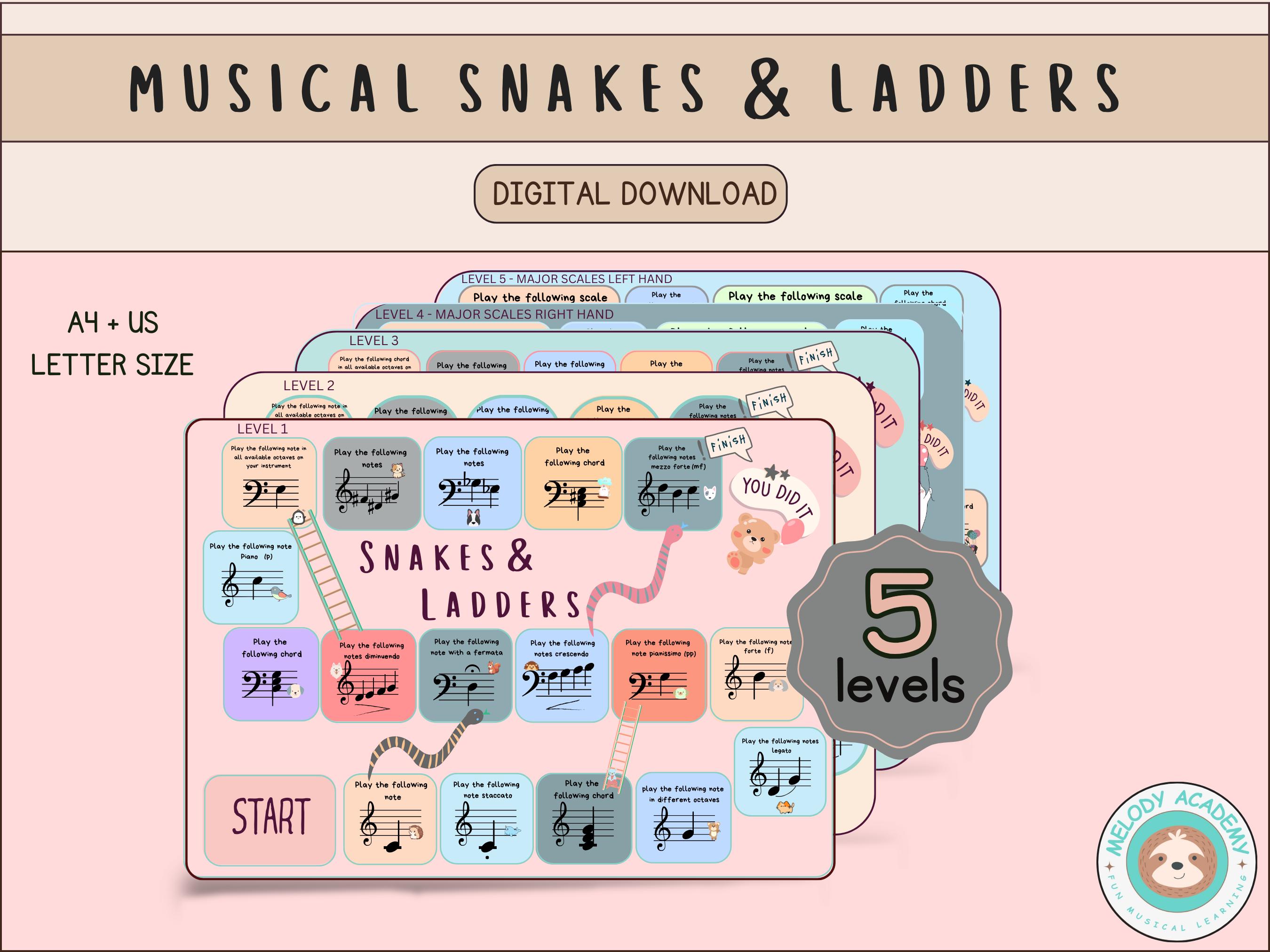 Music Theory Snakes and Ladders Game Digital Printables Notes Scales ...