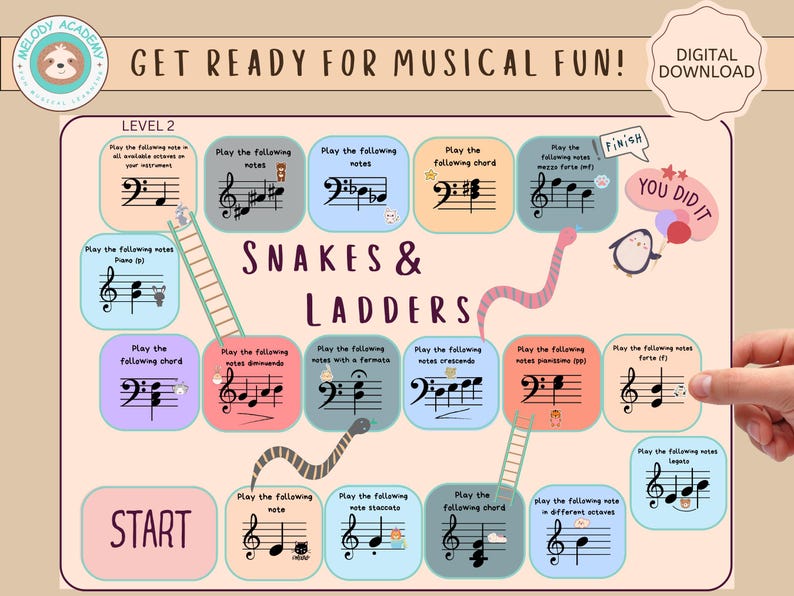 Music Theory Snakes and Ladders Game Digital Printables Notes Scales ...