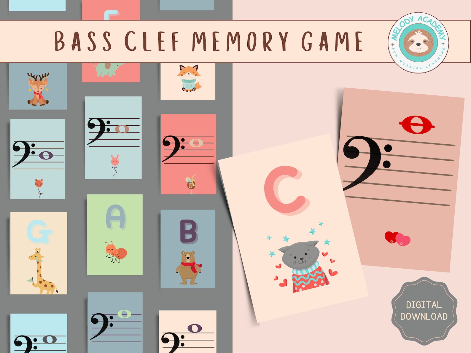 Bass Clef Memory Game: Music Note Flashcards (digital Download) - Etsy