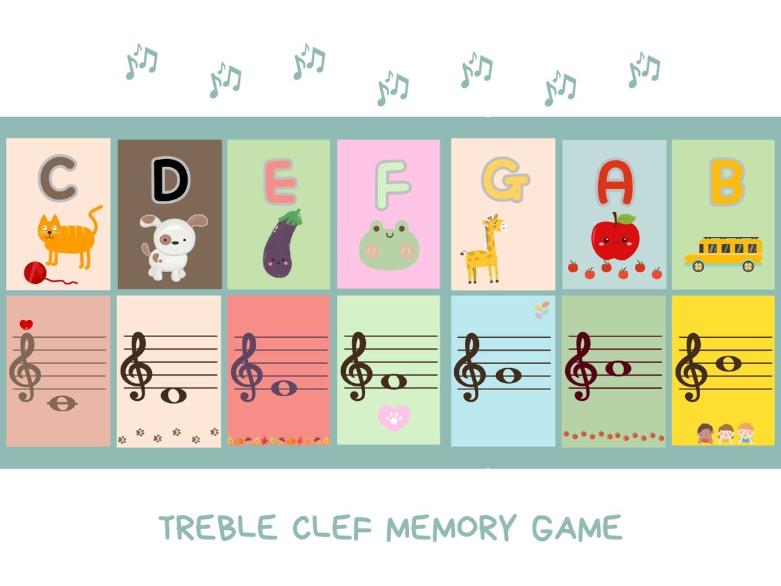 Treble Clef Memory Game Beginner Music Note Education Music - Etsy