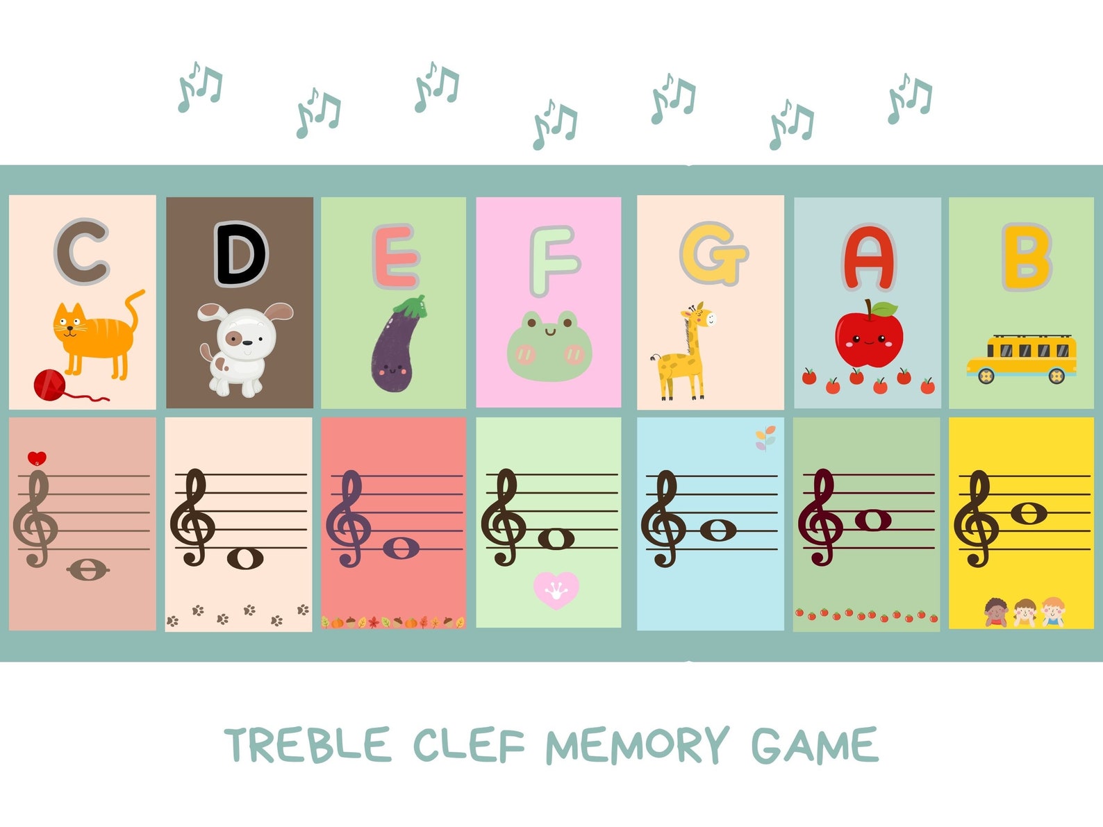 Treble Clef Memory Game Beginner Music Note Education Music - Etsy Israel