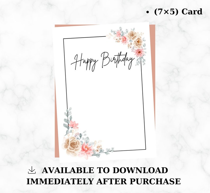 Printable Birthday Card Flower Birthday Card Happy Birthday - Etsy