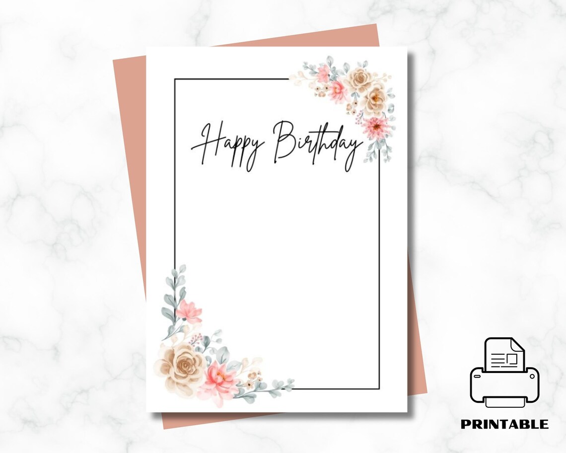 Printable Birthday Card, Flower Birthday Card, Happy Birthday Digital ...