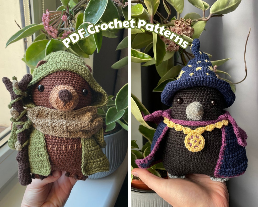 Wizard Crow, Druid Bear | 2in1 PDF Crochet Amigurumi Pattern Bundle | Fantasy Plushie With ...