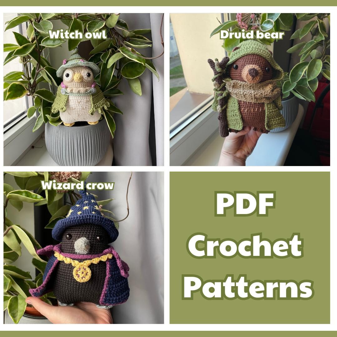 Wizard Crow, Witch Owl, Druid Bear | PDF Crochet Amigurumi Pattern ...