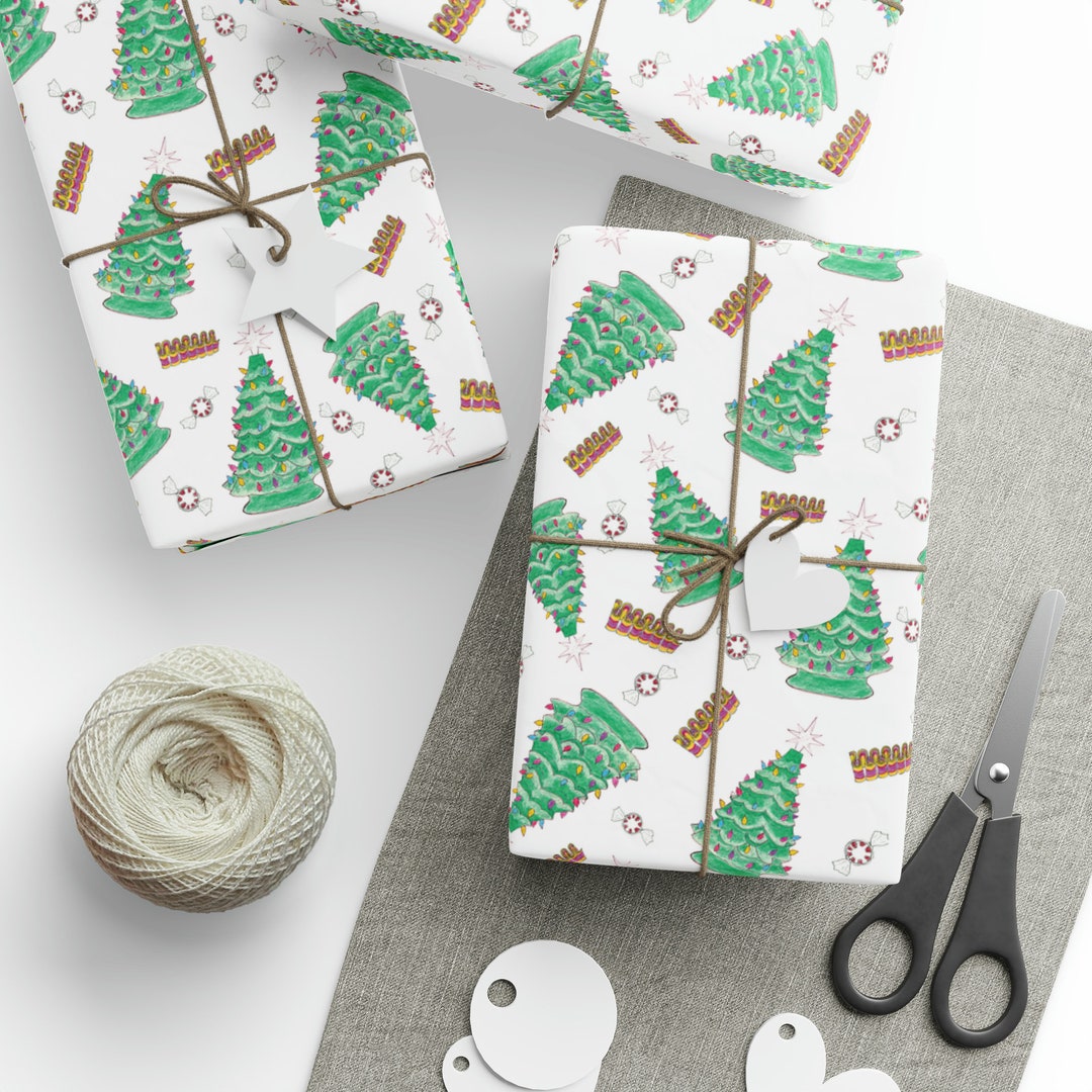Retro Inspired Christmas Wrapping Paper Vintage Tree and - Etsy