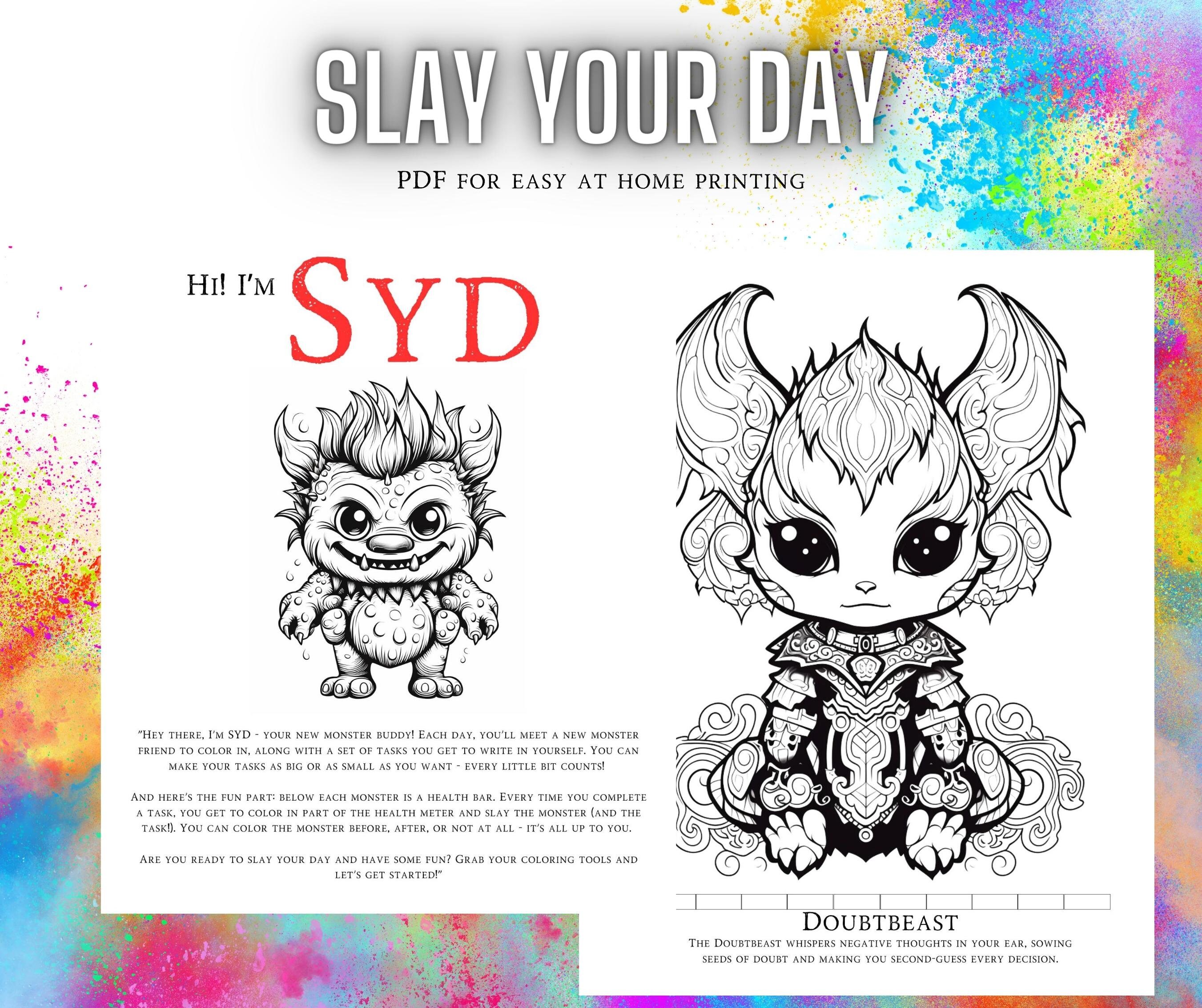 Slay Your Day With SYD: Monster Coloring Sheets With Personal Task List ...