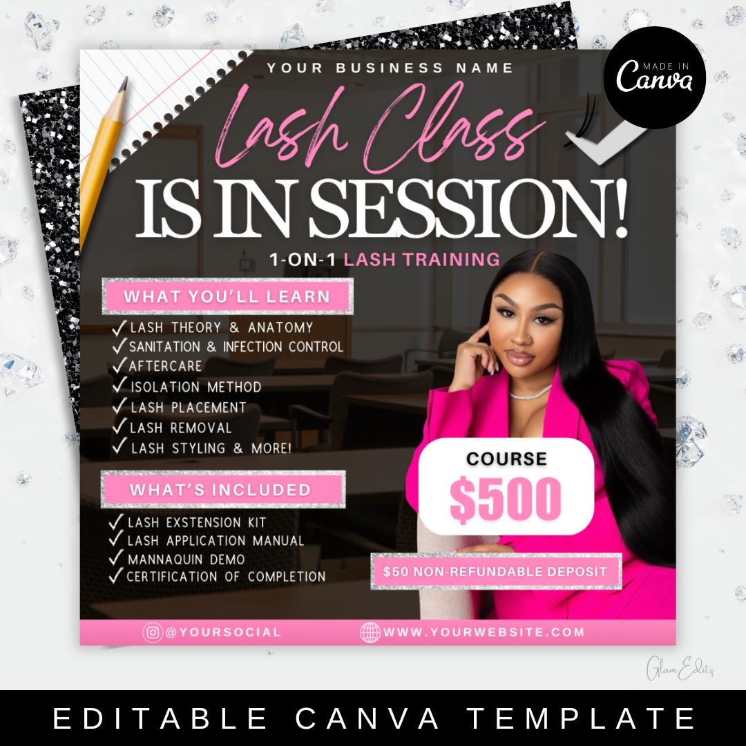 Lash Class Flyer, 1 on 1 Lash Class Flyer, Lash Tech Course, Canva ...