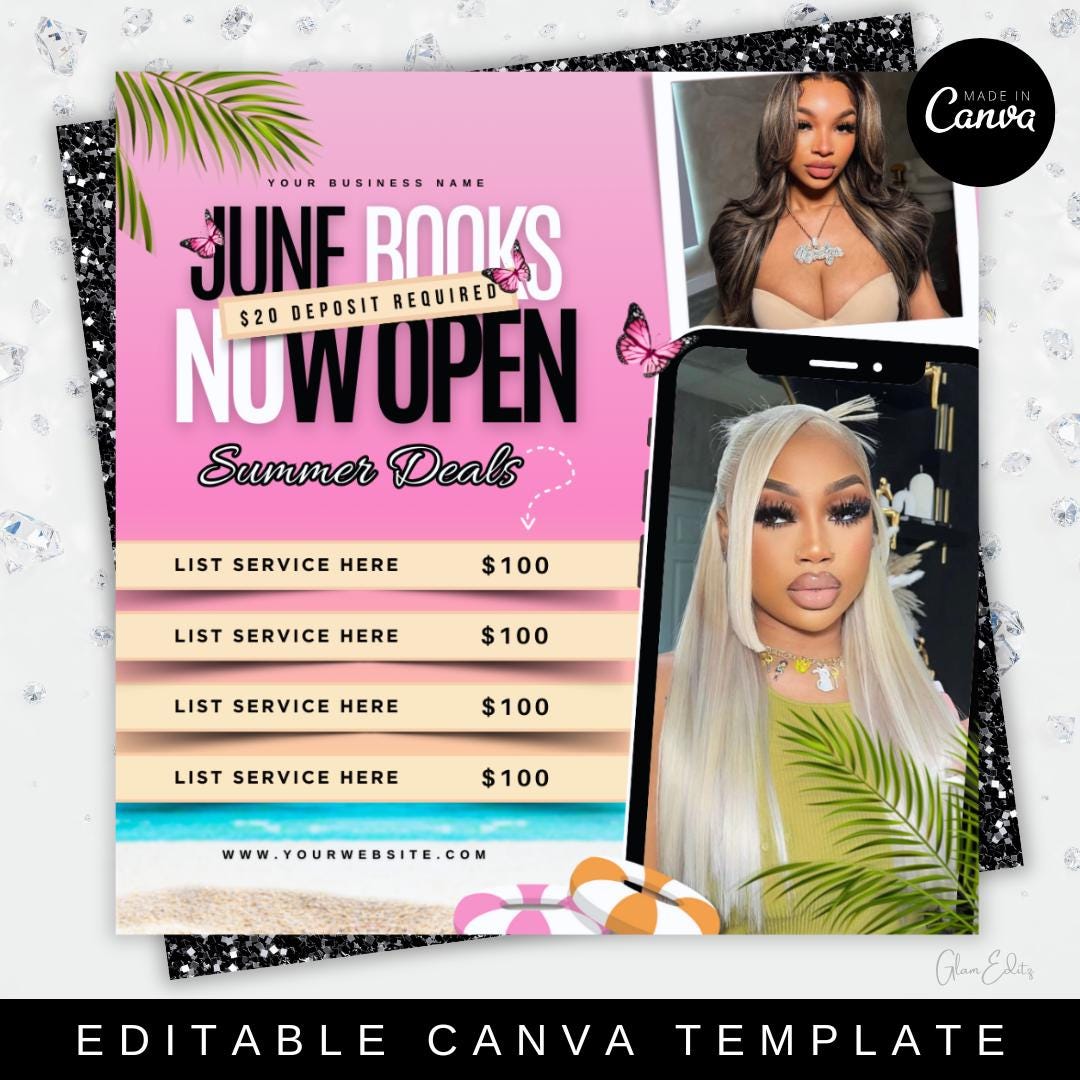 June Booking Flyer, Summer Booking Flyer, June Flyer, Canva Template ...