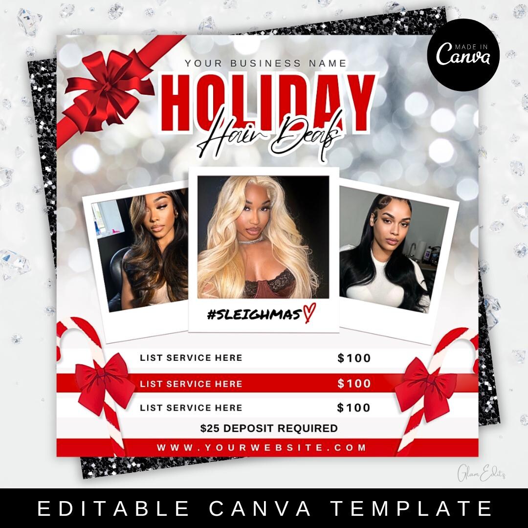 Holiday Hair Deals Flyer, Christmas Sale, December Appointments, Canva ...