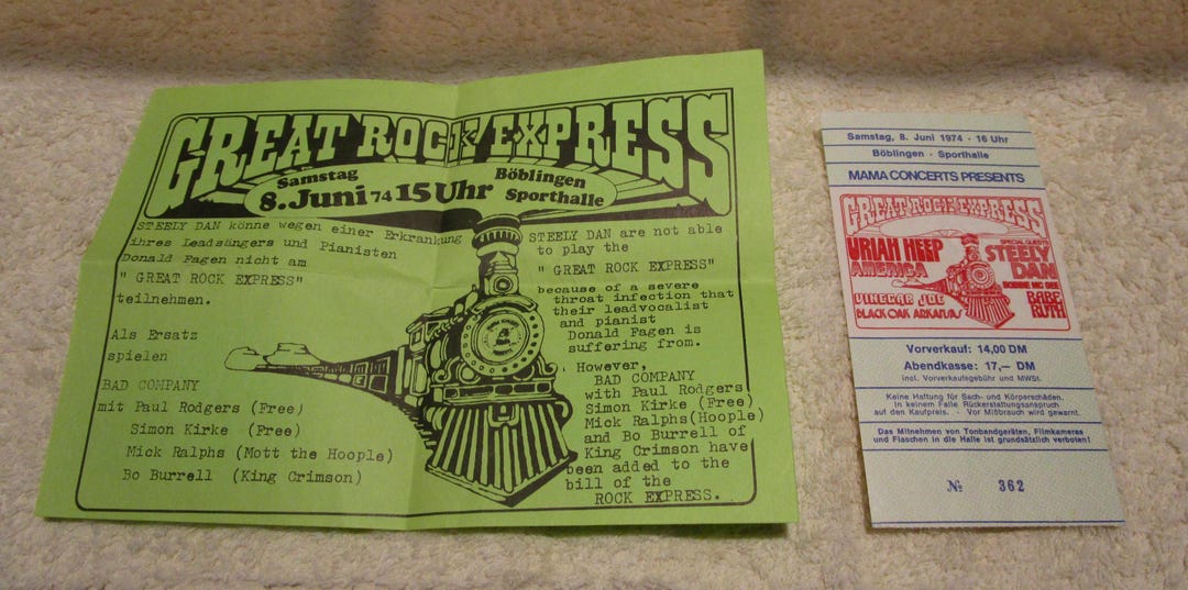 Great Rock Express German Concert Ticket Stub With Water Mark and Flyer ...