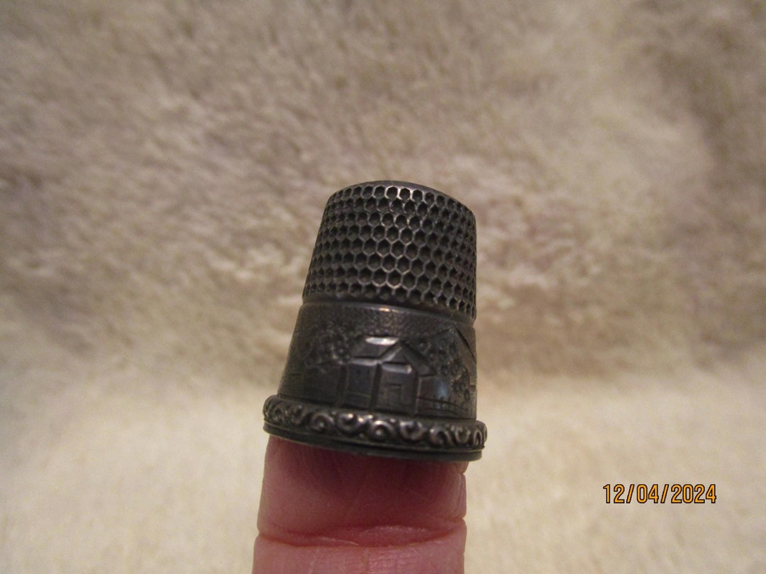 Antique Sterling Silver Thimble With Landscape Engraving by Simon Bros ...