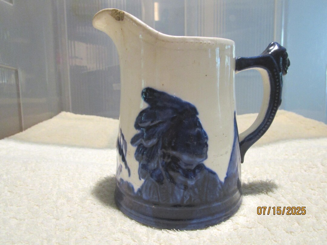 Antique Old Sleepy Eye Pitcher: Cobalt Blue & White Ceramic, 4" - Etsy