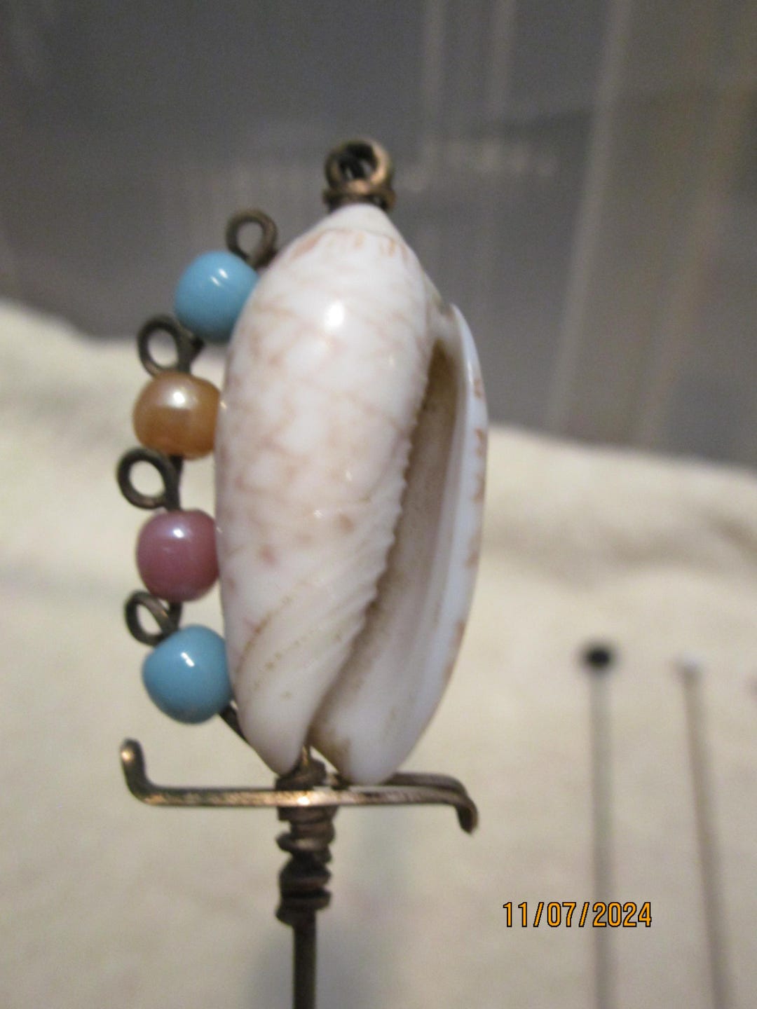 Six Antique Glass and Shell Hat Pins - Etsy