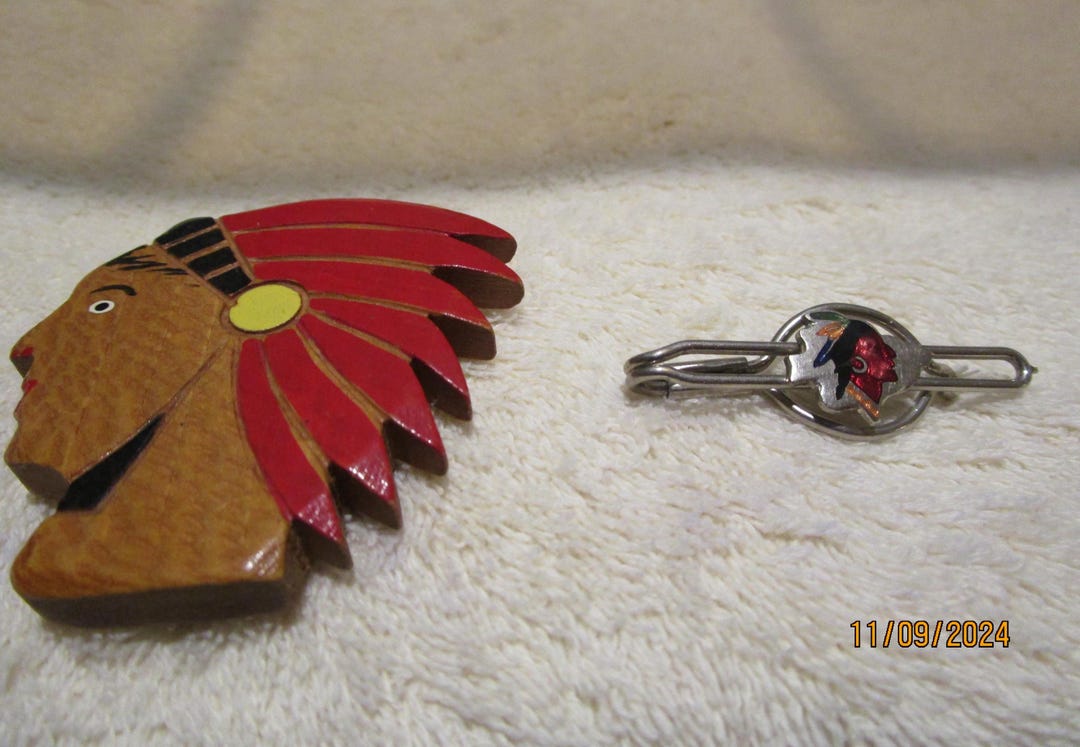 Vintage Native American Enamel Tie Bar Clip and Wooden Pin - Etsy