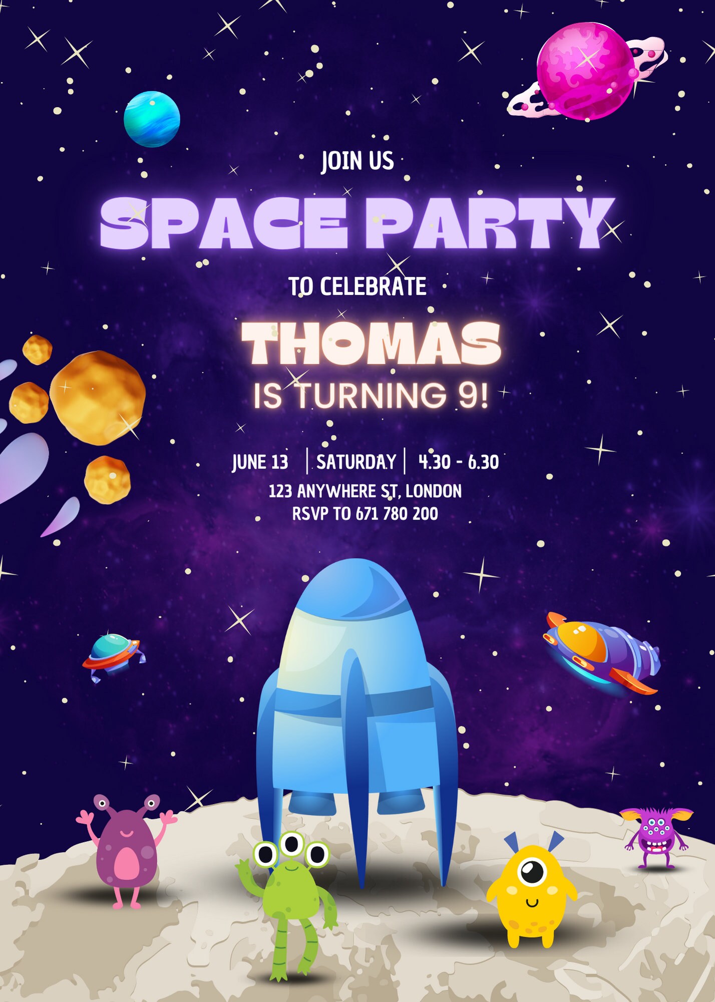 Space Alien Birthday Invitation Personalised Printable - Etsy