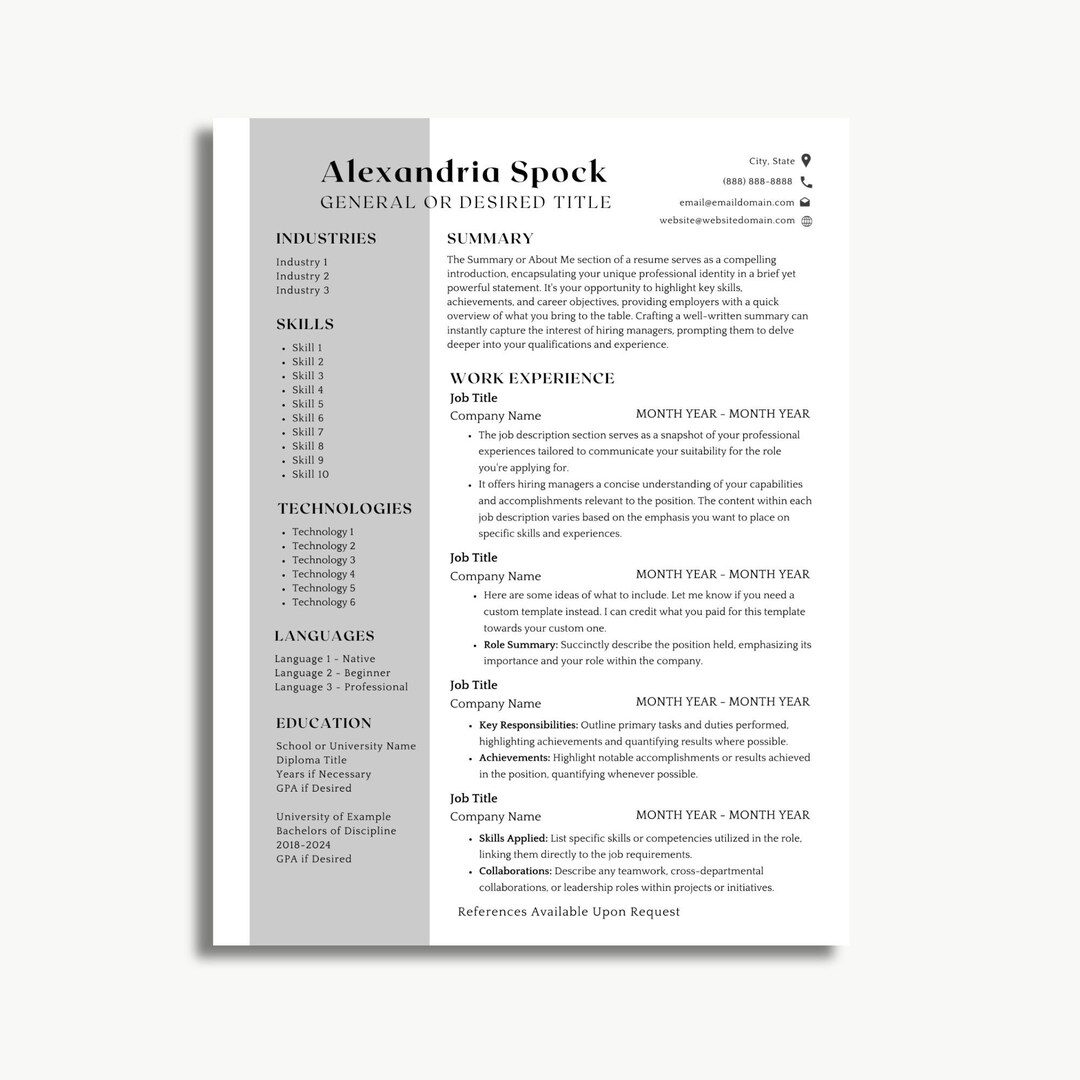 Black Fresh Frame Resume Template, Digital Download, CV Template, Cover ...