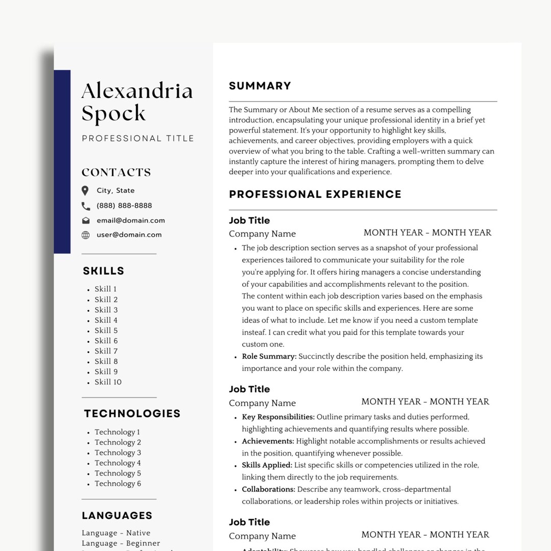 Gray Streamlined Resume Template Digital Download ATS - Etsy