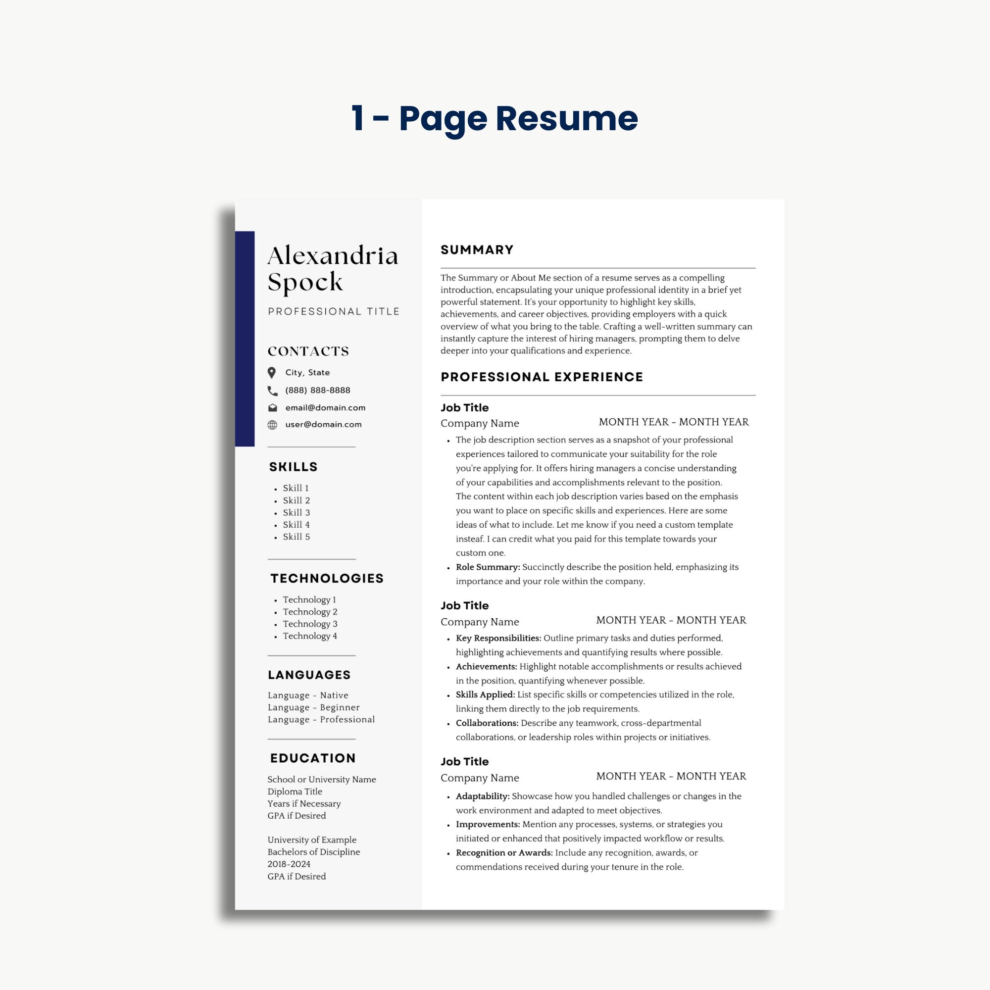 Gray Streamlined Resume Template Digital Download ATS - Etsy
