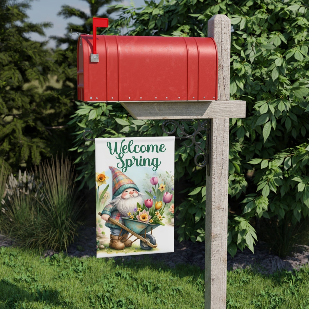 Happy Gnome Welcome Spring Garden Banner, Gnome Garden Flag - Etsy