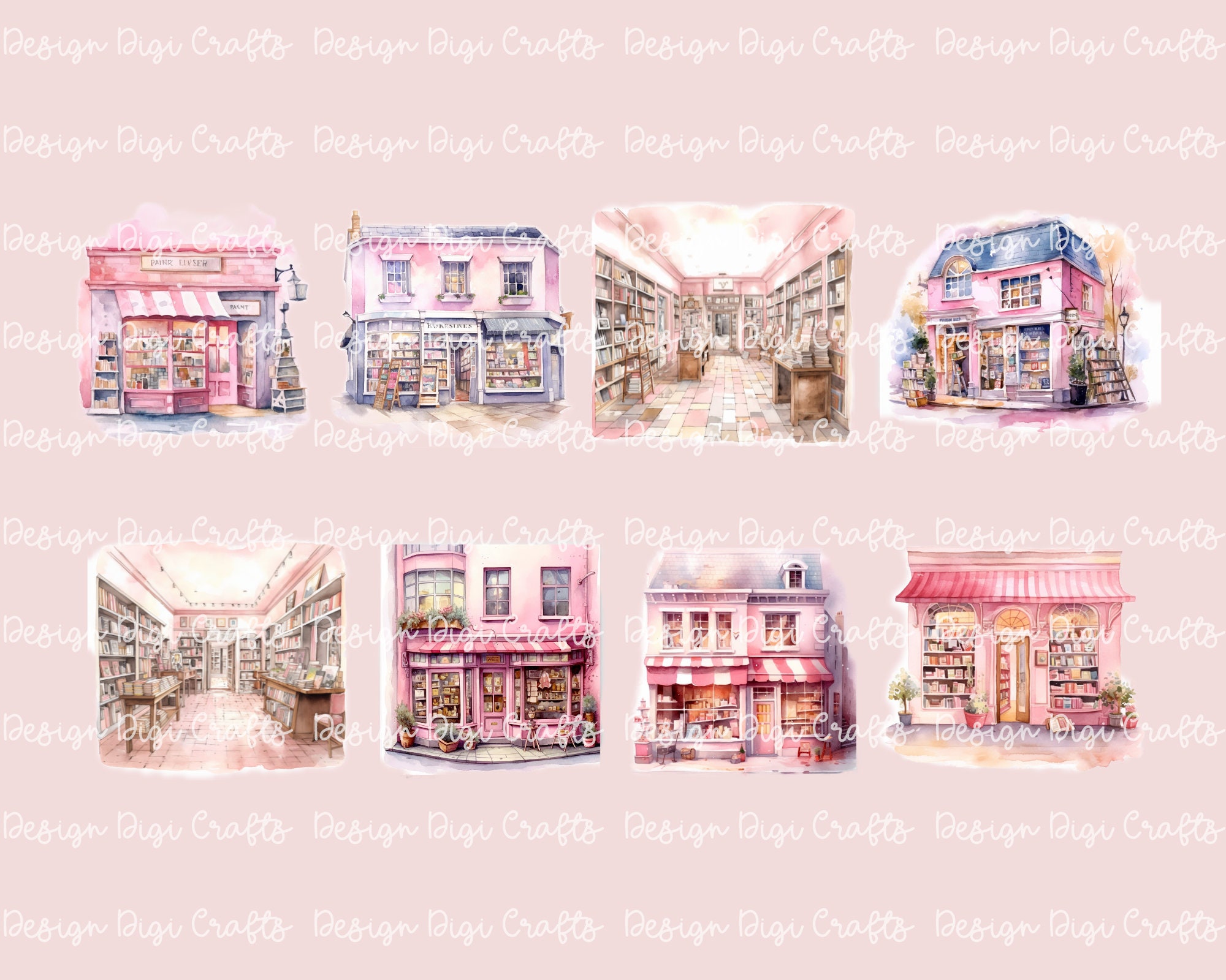 Pink Bookstores Clipart Printable Scrapbook Paper Planner Clipart ...