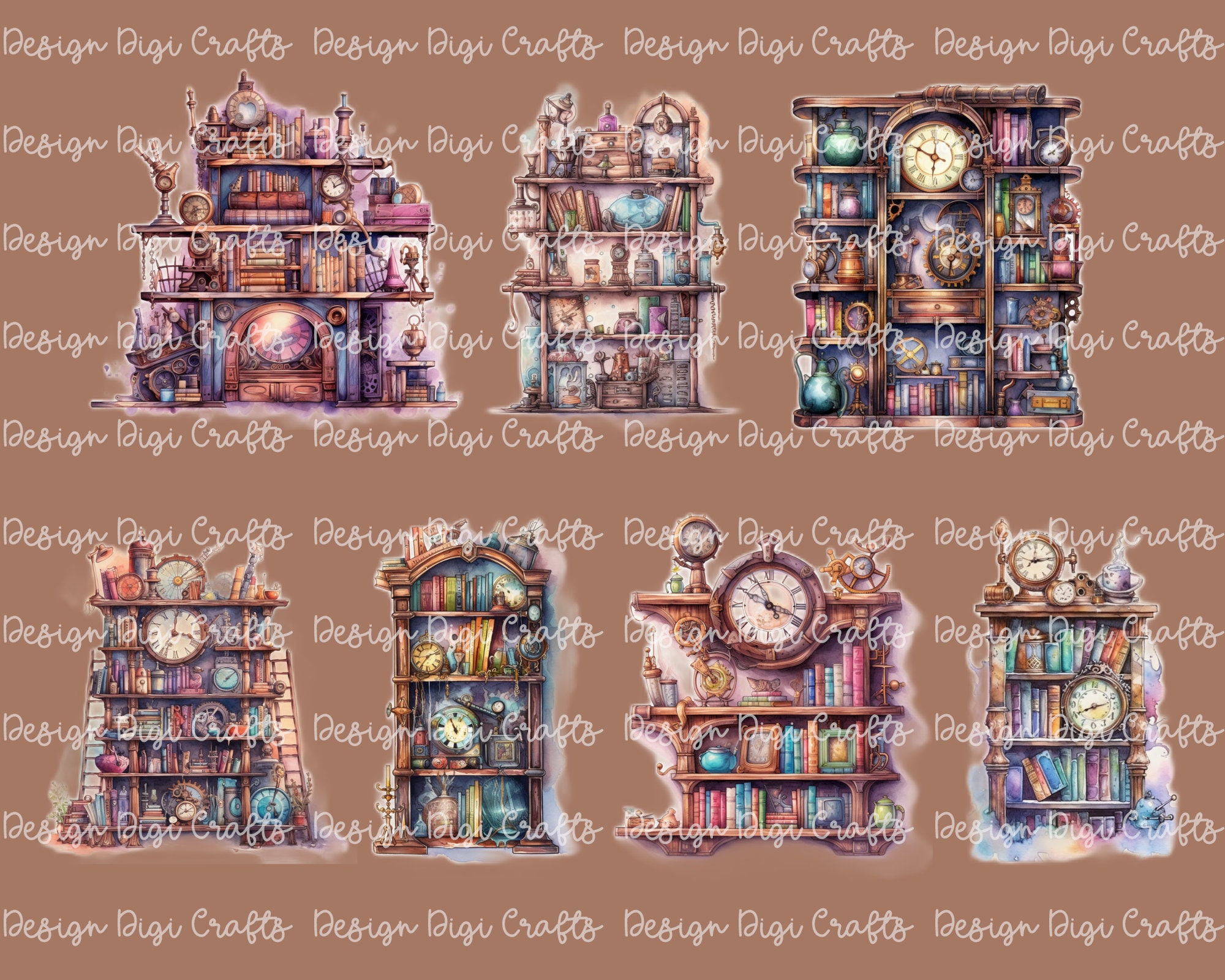 Steampunk Bookcases Clipart Printable Scrapbook Paper Planner Clipart ...