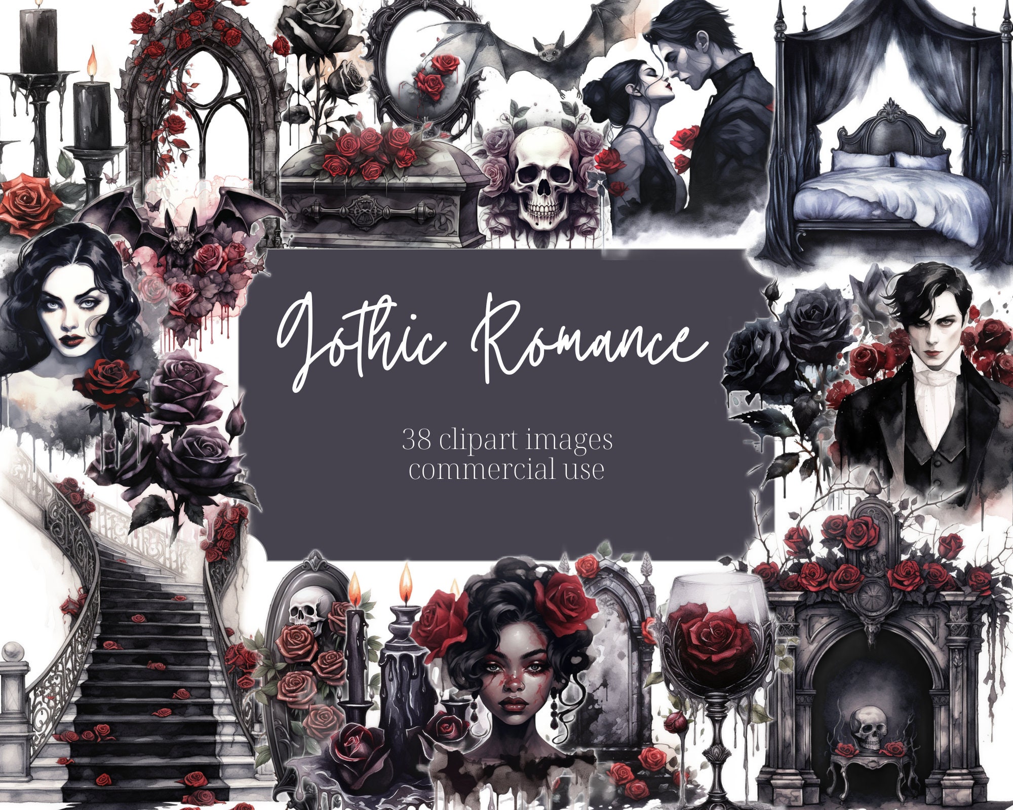 Gothic Vampire Romance Clipart Printable Scrapbook Paper - Etsy